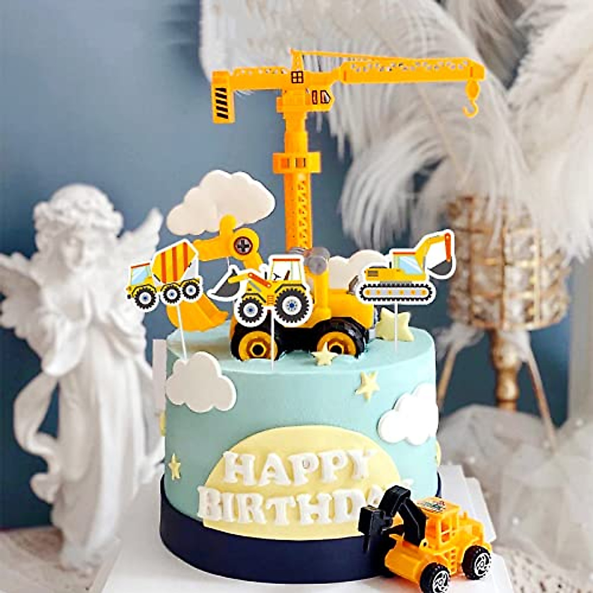 73PCS Construction Birthday Decorations for Boys, Cupcake Toppers, Barricades, Caution Tape, Foil Balloons, Banners, Hanging Swirls, Construction Birthday Party Supplies