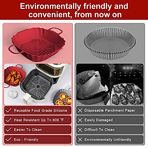 Permanent Warranty 8 Inch Silicone Air Fryer Liner 2 Pack Reusable 100% Food Grade Silicone Air Fryer Liner (Red/Gray)