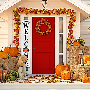 Jetec Welcome Sign for Front Door Interchangeable Wooden Welcome Porch Sign Outdoor Decoration Replaceable with 16 Seasonal Icon for Valentine's St. Patrick's Day Carnival Easter(White Backing)