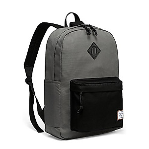 Kasqo Lightweight School Backpack, Water-Resistant Casual College Bookbag for Men Women Teen Girls Boys, Gray and Black