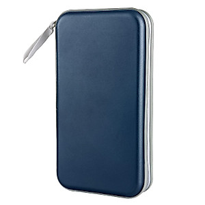 CD Case, Siveit DVD Case Holder 96 Capacity Hard Plastic CD DVD Disc Cases Storage Binder Wallet for Car Home Office Travel (Dark Blue)