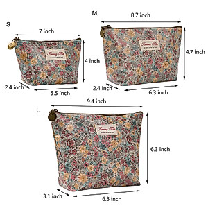 HOYOFO Cosmetic Bags Pack of 3 Makeup Bag for Purse Travel Zipper Pouch for Women Floral Organizer Bag, Blue Flower