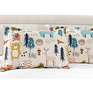 Junsey Kids Quilt Full/Queen Size Bear Bedding Set,3Pcs Forest Tree Bedspread Animals Coverlets, Lightweight Reversible Cartoon Bedspread Deer Owl Bedding Pillow Shams