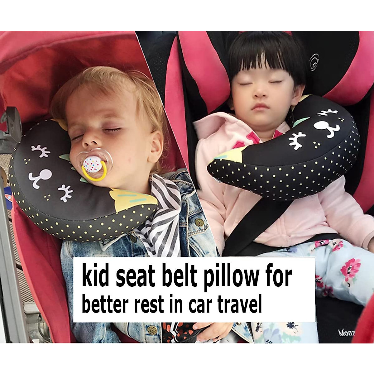 Kids Seat Belt Pillow Soft Car Seat Neck Support Cushion Pad Safety Belt Sleep Pillow Car Seat Strap Cover Headrest Travel Pillow Shoulder Pad for Car Airplane Seat Pushchair