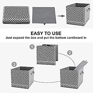 International Chess Black White Checkerboard Foldable Storage Bins Printd Fabric Cube Baskets Boxes with Handles for Clothes Toys, 11x11x11