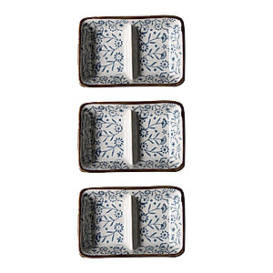 Cabilock 3pcs Seasoning Dish Sushi Dishes 2- Gird Sauce Dish Small Serving Dish Saucer Dish Japanese Soy Sauce Japan Snacks Seafood Dishes Butter Tray Condiment Tray Ceramics Grid Dip