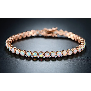 Barzel 18K Rose Gold Plated Created Opal Tennis Bracelet Crown (Rose Gold)