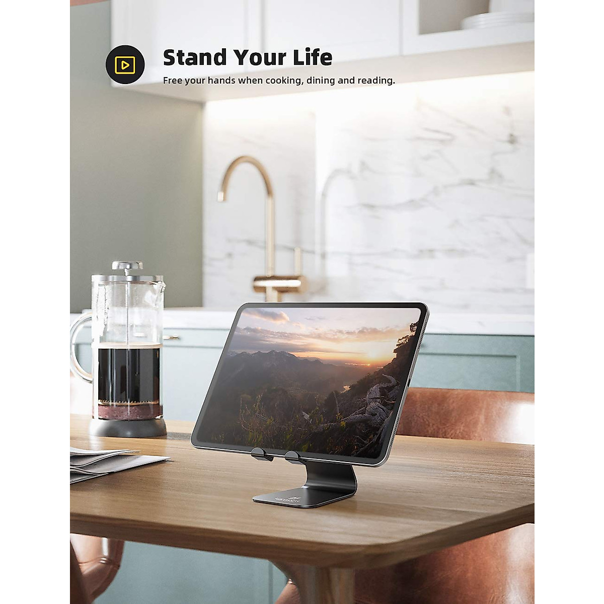 Lamicall Tablet Stand, Tablet Holder for Desk - Multi-Angle Adjustable Tablet Desktop Dock Cradle, Compatible with iPad Pro 11, 12.9, Air, Mini, Fire HD, Galaxy Tab, and Other 4-13" Tablets, Black