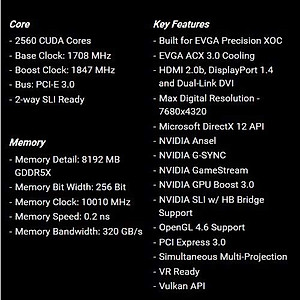 EVGA GeForce GTX 1080 SC GAMING ACX 3.0, 8GB GDDR5X, LED, DX12 OSD Support (PXOC) Graphics Card 08G-P4-6183-KR (Renewed)