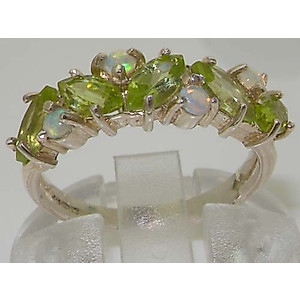 LetsBuyGold 925 Sterling Silver Natural Peridot & Opal Womens Wedding Ring - Size 10.5