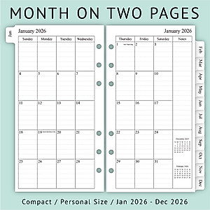 2023 Weekly & Monthly Planner Refill, 3-3/4" x 6-3/4", January 2023 - Dec 2023, Personal/Compact/Size 3