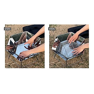Portable Charcoal Grill,Quadrangle barbecue rack, Folding Stainless Steel Camping Fire Pit，Backpacking Grill for Outdoor Cooking Hiking Camping Picnics