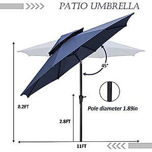 Sunoutife Patio Umbrella, 11FT Outdoor Table Umbrella for Yard Garden Pool Market with Tilt Adjustment, Easy Crank, 8 Ribs, Pole Diameter 1.89“
