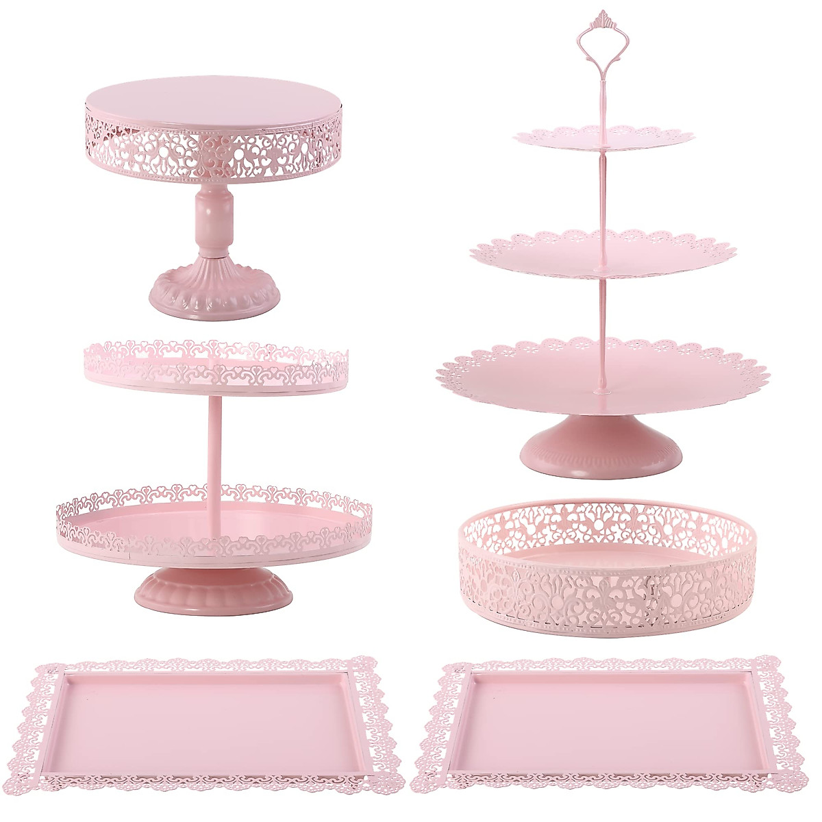 6 Pcs Pink Cake Stands Set, Cake Pedestal Stand Display Table Tiered Cupcake Holder Candy Fruite Dessert Plate Decorating for Wedding Birthday Party Baby Shower Celebration
