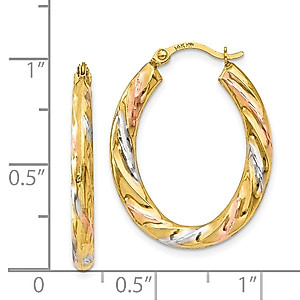 Diamond2Deal 14k Yellow Gold White Rose Rhodium Plated Oval Hollow Scallop Hoop Earrings (Length 0.94 in, Width 0.75 in)