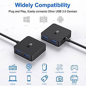 ICZI USB 3.0 Hub, 4-Port Data USB Hub with 4ft Long Cable, USB Splitter Adapter for MacBook, Mac Mini, Surface Pro, XPS, Laptop, PC, Flash Drive, Mobile HDD