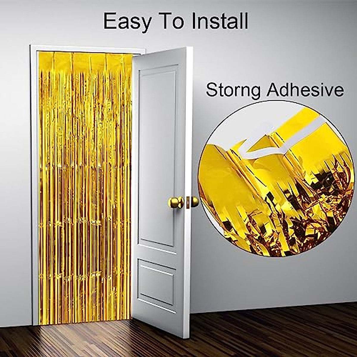 Thicken Gold Foil Fringe Curtains Decorations 3.2x8.2ft - 2 Pack, Photo Backdrop for Birthday Bachelorette Bridal Shower Baby Shower Graduation Party, Party Streams Decor