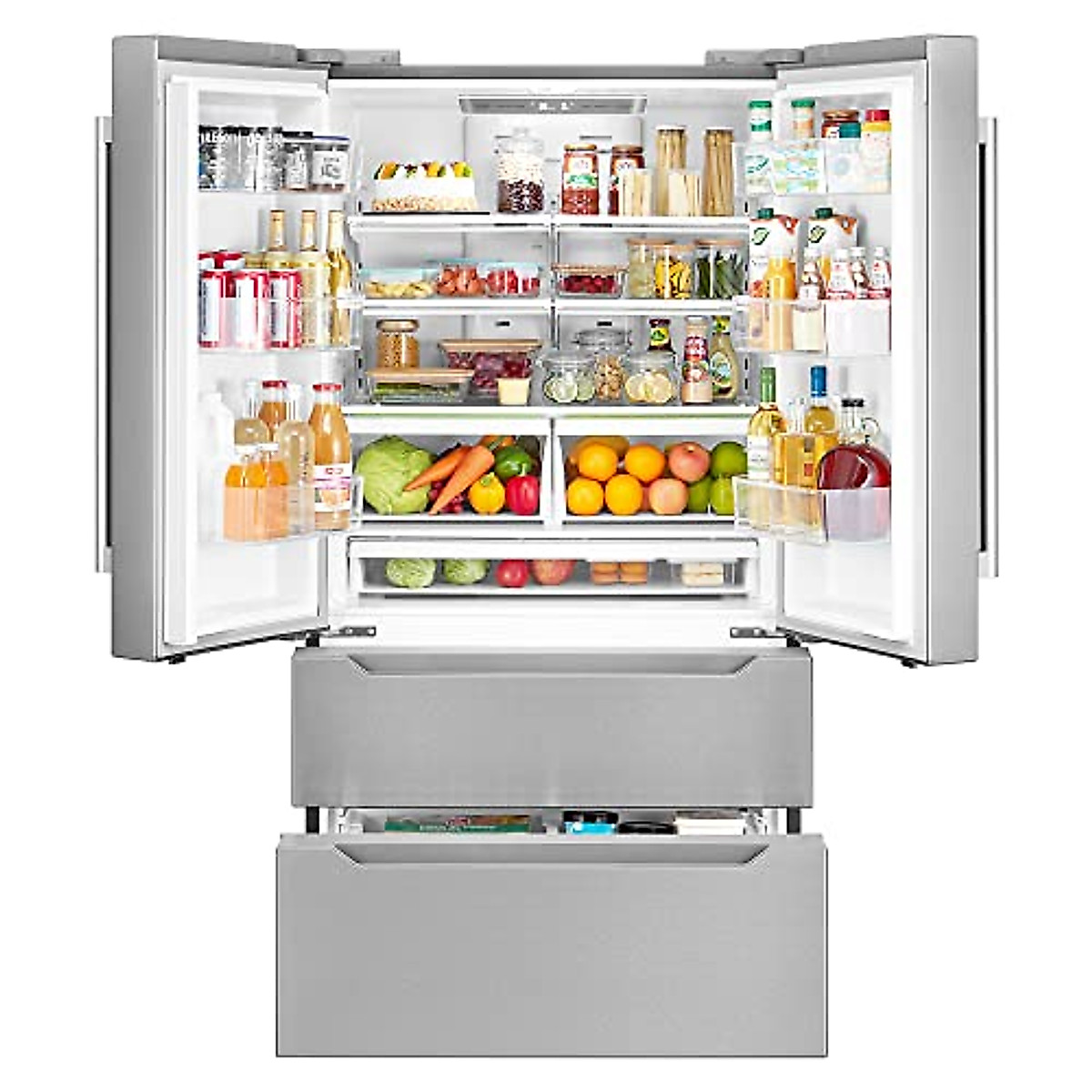 Cosmo FDR225RHSS-G 36 in Double French Door Refrigerator | Energy Efficient Fridge with 2 Drawer Bottom Freezer & Built-In Automatic Ice Maker/Chest, 22.5 cu. ft. Storage Capacity - Stainless Steel