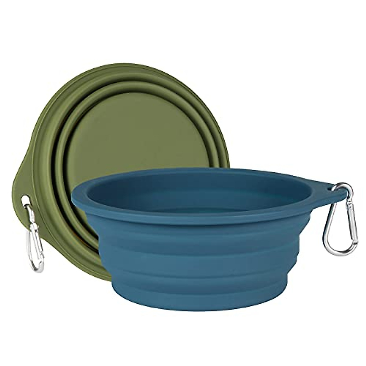 SLSON 2Pack Collapsible Dog Bowl,Integrated Molding Travel Bowl No Plastic Rim Pet Feeding Bowls for Walking Traveling Outdoors,600ML (Navy Blue+Dark Green)
