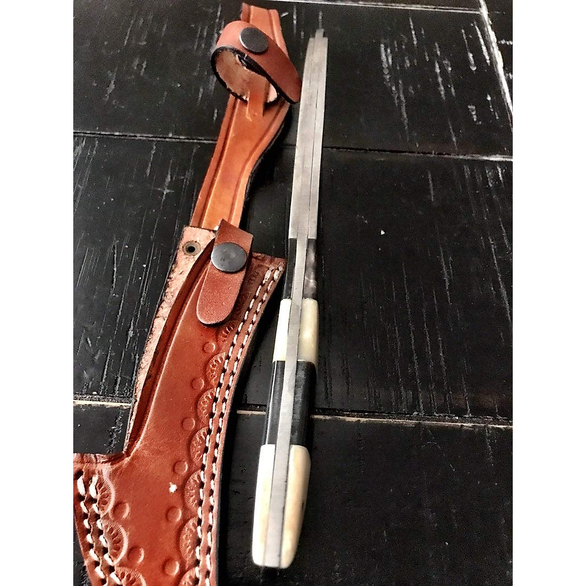 Damascus Knife 12" Tactical Knife 100% Hand Forged Full Tang Hunting Knife with Bull Horn & Camel Bone Handle Perfect for Camping, Hunting, Indoor, Outdoor Activities