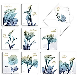 The Best Card Company - 20 Bulk Sympathy Thank You Cards (4 x 5.12 Inch) - Boxed Bereavement Notecards, Assorted Gratitude Set (10 Designs, 2 Each) - Blooming Expressions AM6221STG-B2x10