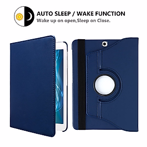 Case for Samsung Galaxy Tab S2 9.7 inch 2015 (SM-T810 T813 T815 T817 T818 T819), 360 Degree Rotating Stand Case Smart Protective Cover, Bonus Stylus Pen,Screen Film (Deep Blue)