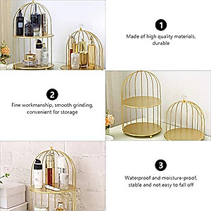 Yardwe Iron Cosmetic Rack Bird Cage Makeup Organizer 2 Tier Wire Storage Holder Essence Perfume Lotion Bottle Shelf Stand Skincare Products Tabletop Organizer