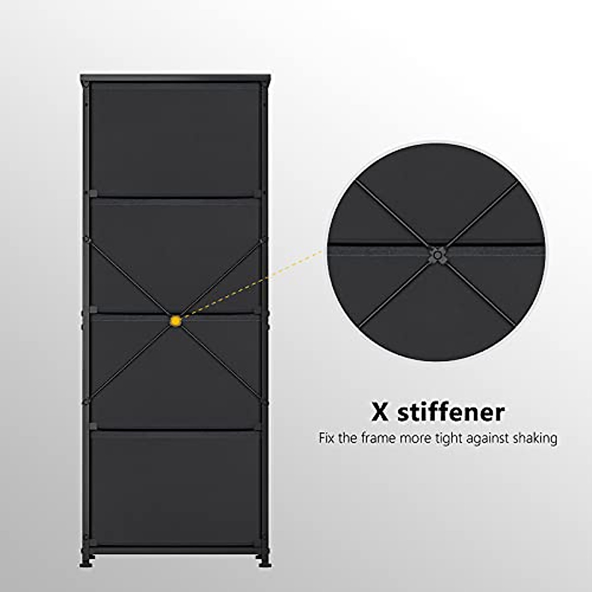 FEZIBO 4 Drawer Fabric Dresser Storage Tower, Organizer Unit for Bedroom, Closet, Entryway, Hallway -Steel Frame, Wood Top, Easy Pull Handle, Black Grey