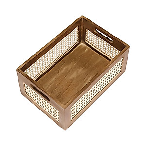 Yajuyi Wood Frame Storage Basket Wood Storage Crate Box for Desktop, S