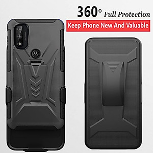 Moto G Pure Case, Motorola G Pure Case, [with Tempered Glass Screen Protector Include], Circlemalls Military Grade 12 ft Shockproof Cover Built in Kickstand and Belt Clip Holster -Dark