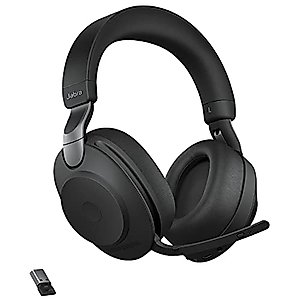 Jabra Evolve2 85 MS Wireless Headphones with Link380a, Stereo, Black – Wireless Bluetooth Headset for Calls and Music, 37 Hours of Battery Life, Advanced Noise Cancelling Headphones