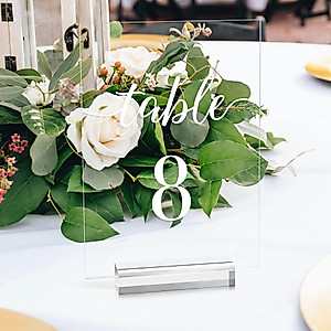 5x7 Inch Wedding Table Numbers 1-10 with Stands- JINMURY Clear Acrylic Table Numbers Printed Calligraphy Font, Acrylic Sign Wedding Table Numbers with Holder Base for Wedding Party Reception