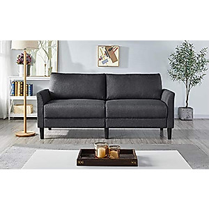 Topeakmart Mid-Century Sofa Couch Loveseat 2 Pillowed Back Cushions Flared Arms Sofa Upholstered Linen Fabric Couch Gray