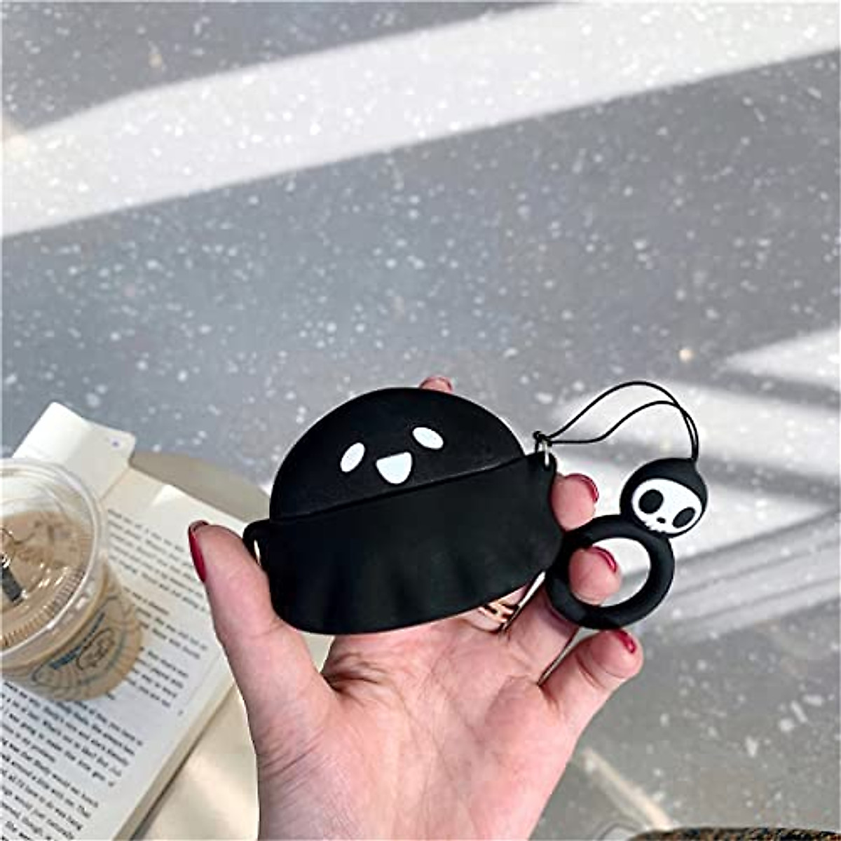 AirPods pro Case Cover, Cute Ghost Pumpkin Lantern Case with Lanyard Keychain Designed for Airpods pro, Soft Silicone Anime Funny 3D Cartoon AirPods pro Case for Women Men Kids Teens (Black Ghost)