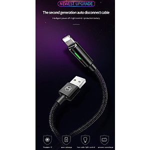 Power Off/On Smart LED Auto Disconnect and Auto Recharge Nylon Braided Sync Charge USB Data 6FT/1.8M Cable Compatible New Phone List Below (Black, 4FT/1.2M)