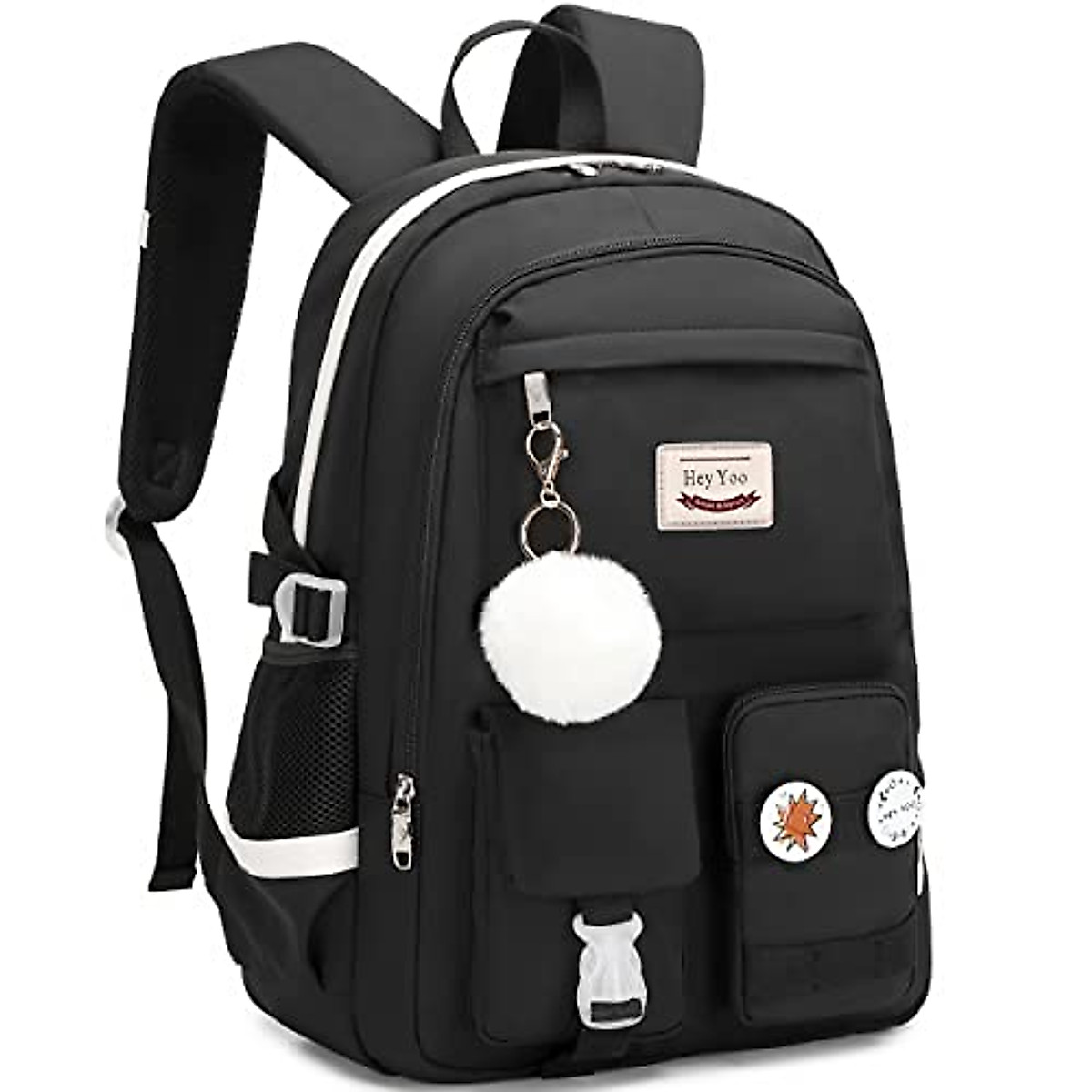 Hey Yoo School Backpack for Girls Backpack with Lunch Box Teen Girl Backpack Set Cute School Bag Bookbag for Teen Girls (Black)