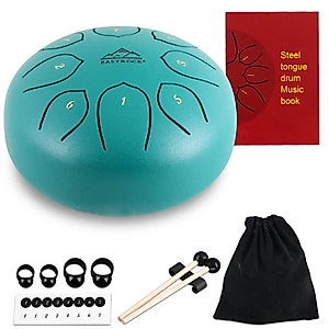 EASTROCK Steel Tongue Drum for Kids 6 Inches 8 Notes Steel Drum Tongue Drum Handpan Drum C Key with Travel Bag,Meditation Entertainment Yoga,Mallets,and Music Book (Green)