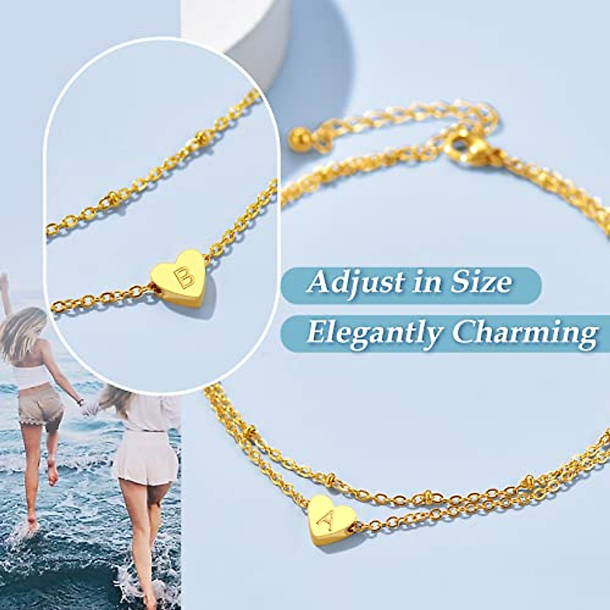 ChainsProMax Hotwife Anklet Initial Anklet Gold Plated Layered Letter C Ankle Bracelets for Women Gift