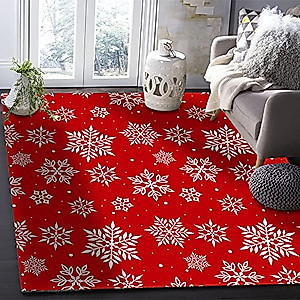 Christmas Area Rugs Living Room Floor Mat Christmas Snowflake Red Texture Collection Non-Slip and Washable Carpets for Indoor Bedroom Kids Room Home Decor, 2x3 Feet