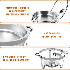 HORESTKIT Large 8QT Chafing Dish Buffet Set Stainless Steel Round Chafers and Buffet Warmers Set with Glass Viewing Lid and Big Lid Hook, Foldable Complete Food Warmer Set