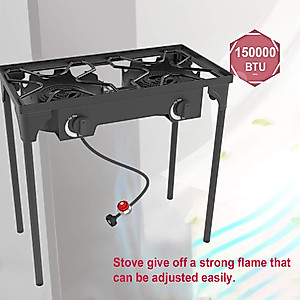 Outdoor & Indoor Portable Propane Stove, Single & Double Burners with Gas Premium Hose, Detachable Legs for Backyard Kitchen, Camping Grill, Hiking Cooking, Outdoor Recreation (DB02-Large,2 Burners)