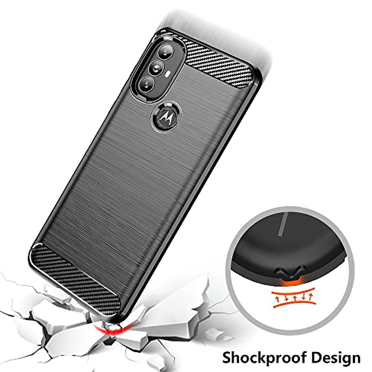 GSDCB Case for Motorola Moto G Power 2022 Case with Tempered Glass Screen Protector, Carbon Fiber Brushed Texture Soft Flexible TPU Slim Fit Shockproof Phone Cover for Women Men Girls Boys (Black)