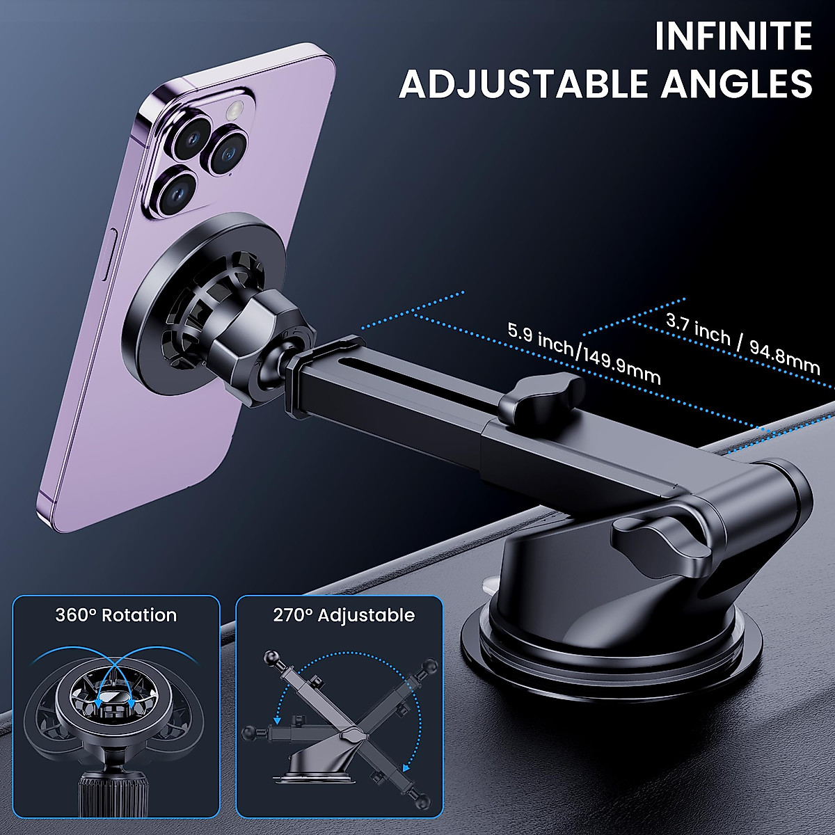 PGU for MagSafe Car Mount, [Strong Magnets] 3 in 1 Universal Magnetic Phone Holder for Car Dashboard/Windshield/Vent Car Phone Holder Mount for iPhone 14 13 12 Pro Max Plus Mini Android All Phones