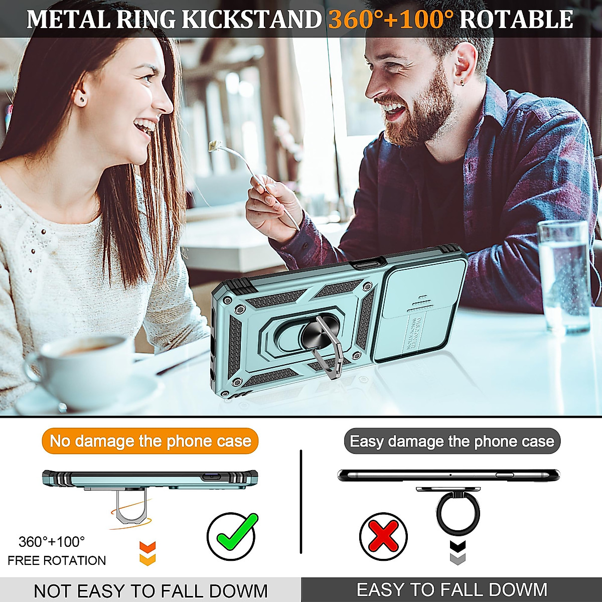 Fit for OnePlus Nord N30 5G Case with Slide Camera Cover & Screen Protector (2 Pack), Build in 360° Rotating Ring Kickstand [Military Grade] Protective Case for Nord N30 5g Case, Green