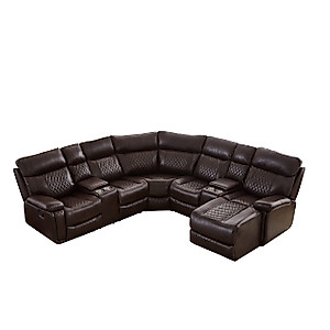 DHHU Living Room Leather Motion Sectional Sofa, PU L Shape Symmertrical Reclining Couch with Cup Holder and Storage Box, Leathaire Corner Couches Modern Reclining Sofá, Brown