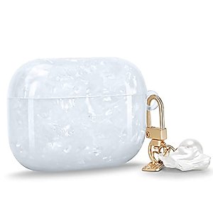 AirPods Pro Case Cover Pearl Shell Keychain for Apple AirPods Pro, Full Protective Silicone Accessories Skin Cover for Women Men Girl with AirPod pro Wireless Charging Case [Front LED Visible]