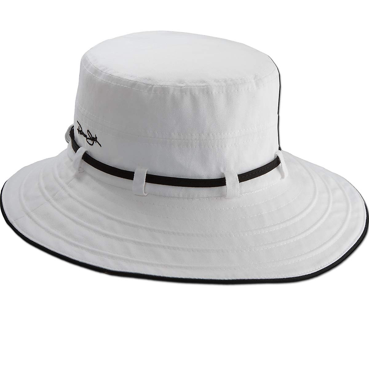 Panama Jack Women's Contrast Cotton Bucket Sun Hat with Sizing Tie, 3" Brim (White)