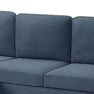 Goohome 79.5'' Linen L-Shaped Left-Hand Facing Sectional Sofa Metal Legs and 2 Detachable Armrest Pillows, Modern 3-Seater Fabric Couches for Living Room Apartment Small Space, A-Dark Blue