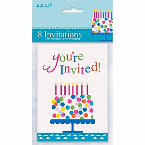Unique Confetti Cake Birthday Party Invitations, 5.5" x 4", Multicolor