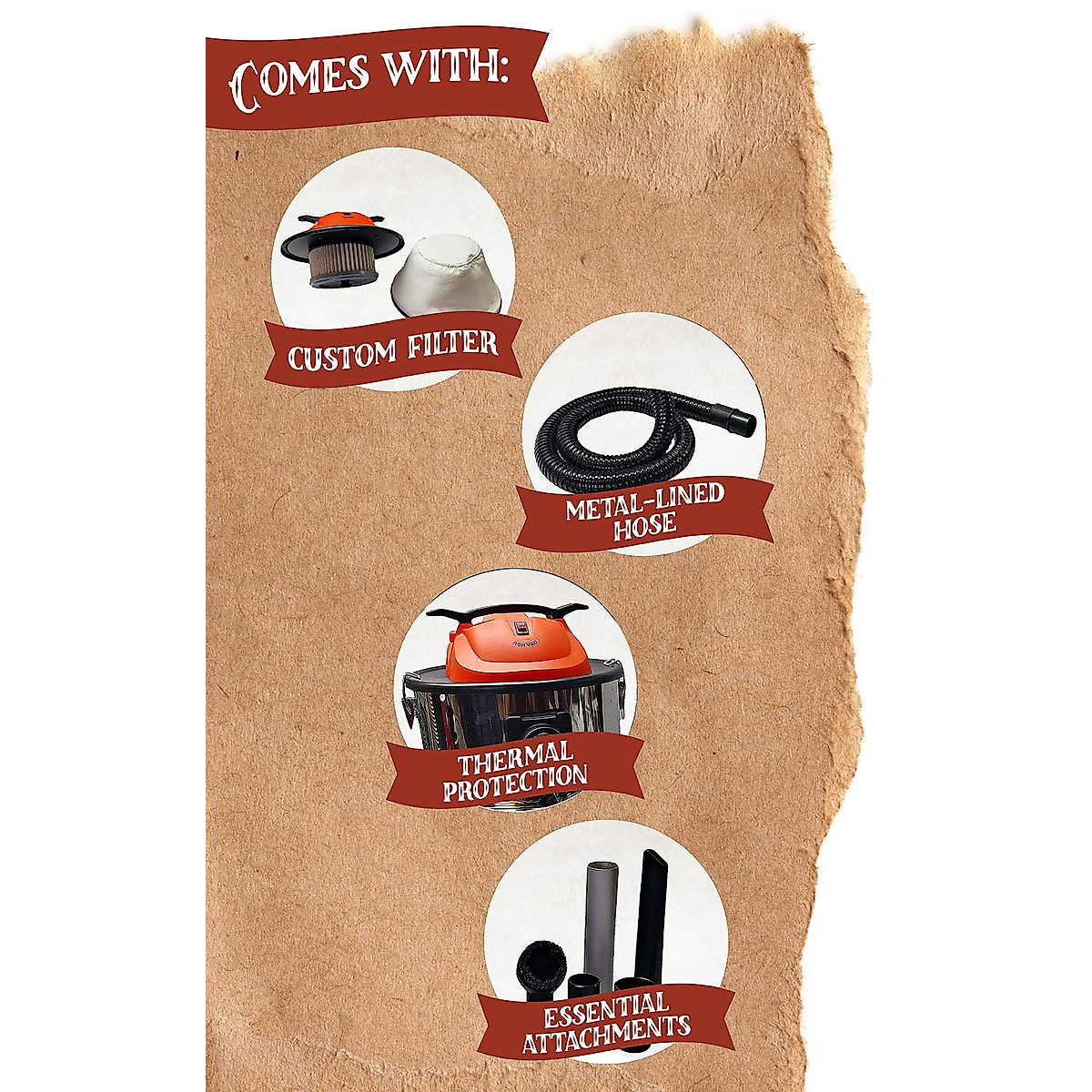 Pellethead Ash Vault Pro 5-Gallon 10-Amp Power Ash Vacuum with Hose Accessories and Heat-Resistant HEPA Filters